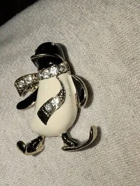 Jewelry | Black And White Enamel Penguin Brooch With Rhinestones | Poshmark